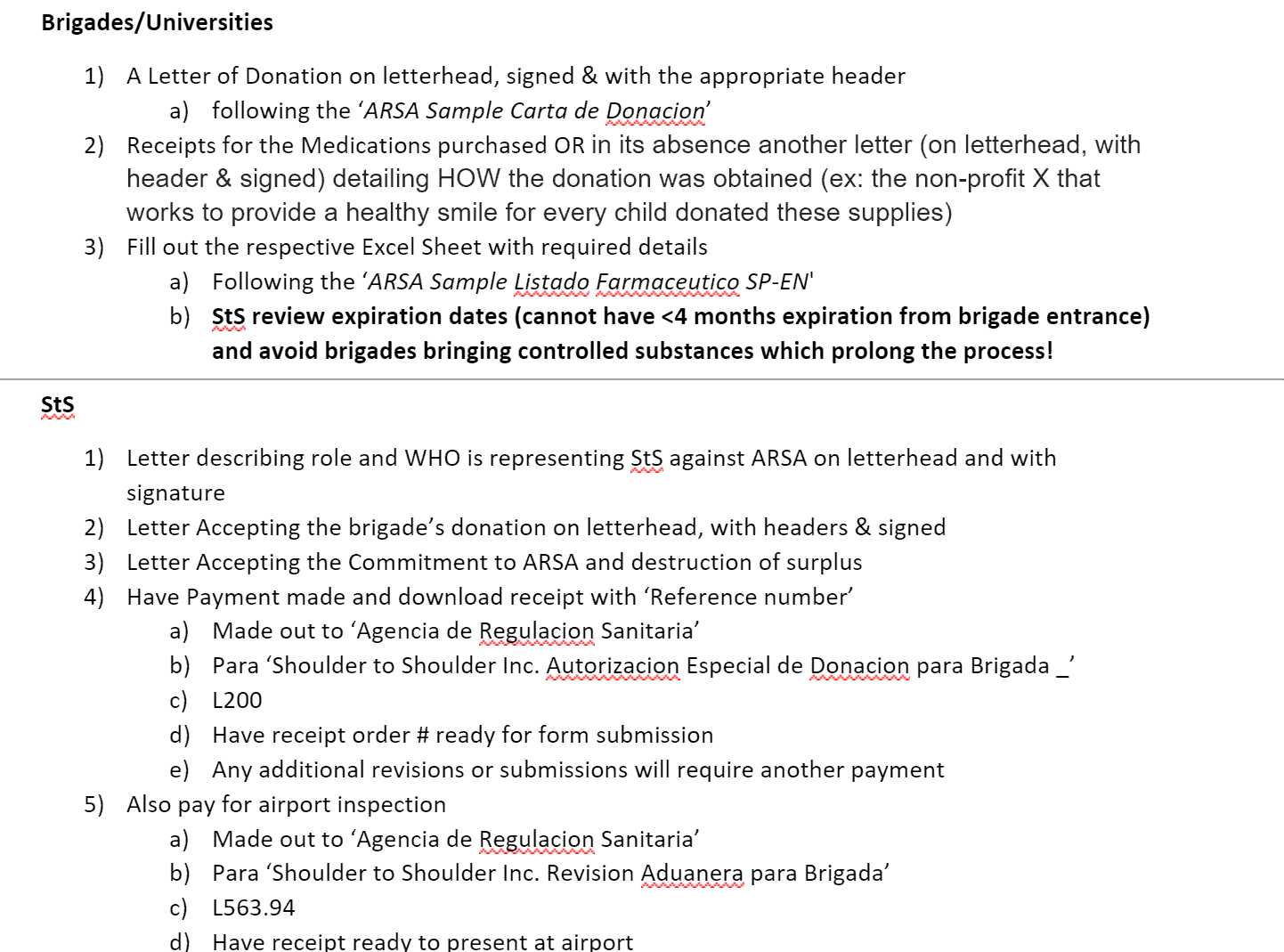 Medications & ARSA Process for Brigades - Shoulder to Shoulder, Inc.